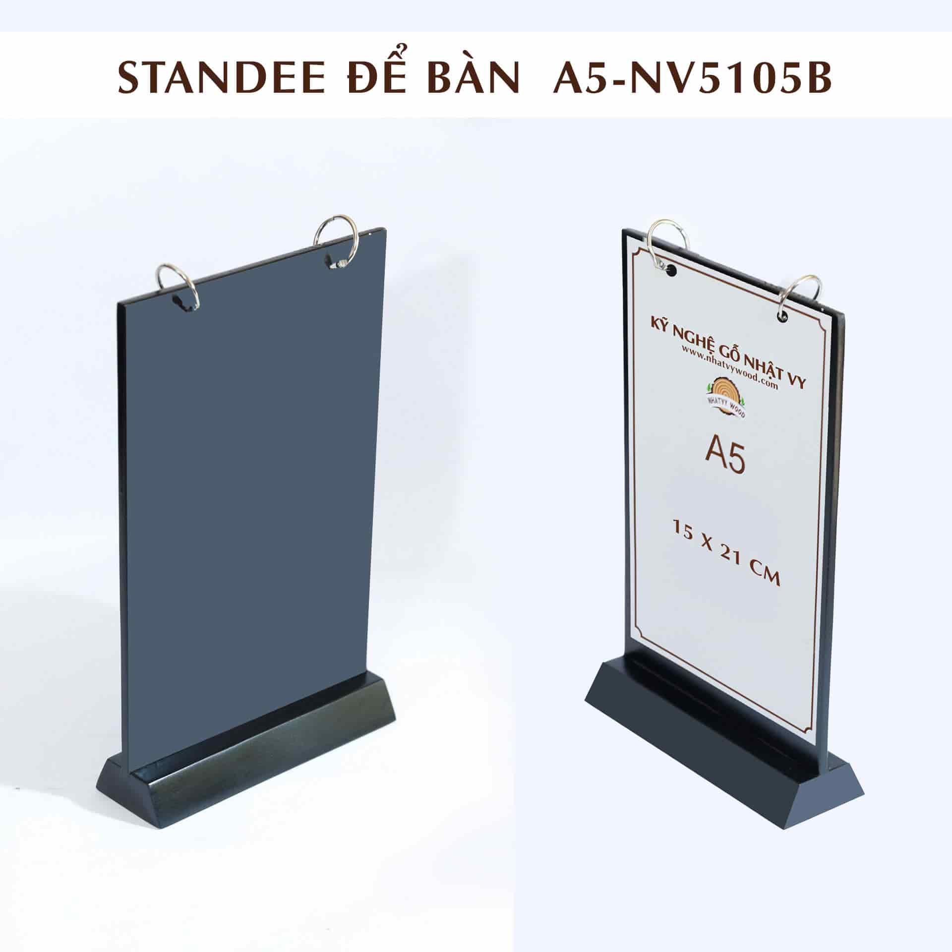 Menu để bàn dạng lật, có khoen, chân gỗ - menu quán cafe A5-NV5105